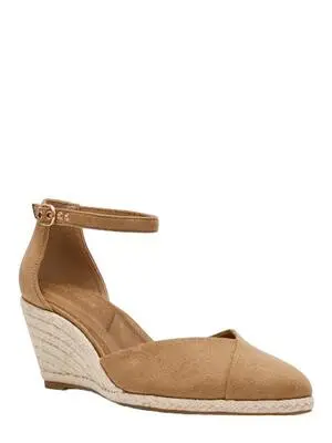 Anne Klein Ankle Strap Espadrille Wedge Sandal - Sand Suede