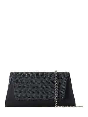 Akris Anouk Crystal Embellished Silk & Leather Clutch Black