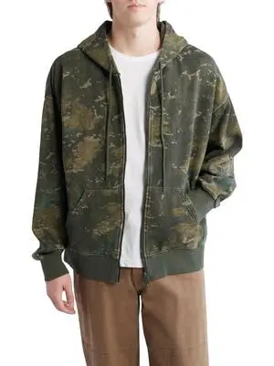 Carhartt Work In Progress Benton Camo Cotton French Terry Zip Hoodie - Camo Combi Green Garment Dyed