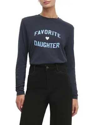 FAVORITE DAUGHTER Long Sleeve Graphic T-shirt - Navy/light Blue