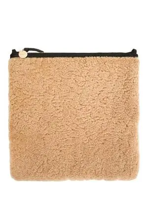 Clare V. Foldover Shearling Clutch - Cafe Au Lait