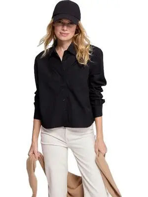 The Shirt By Rochelle Behrens Long Sleeve Boxy Crop Shirt - Black