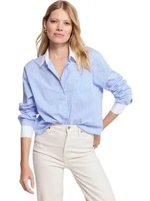 The Shirt By Rochelle Behrens Long Sleeve Boxy Crop Shirt - Sky/white Collar