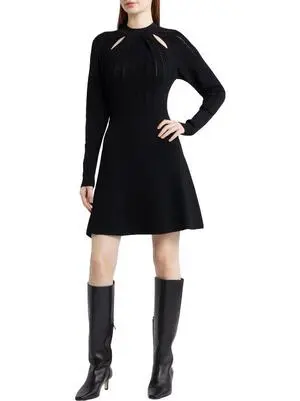 BOSS Long Sleeve Cutout Fit & Flare Dress - Black