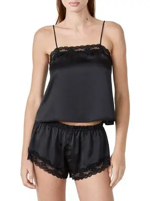 ETAM Attitude Lace Trim Satin Camisole - Black
