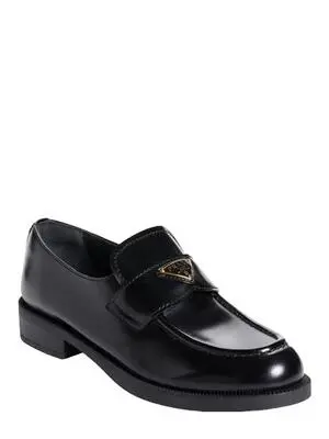 Prada Triangle Logo Patent Leather Loafer - Nero