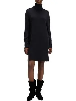 Hugo Boss Feringatessa Long Sleeve Turtleneck Virgin Wool Blend Sweater Dress - Dark Blue