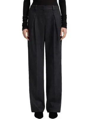 Hugo Boss Taflong Pleated Wide-leg Trousers - Dark Blue