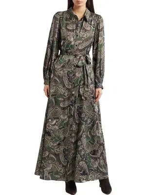 Julia Jordan Paisley Long Sleeve Maxi Shirtdress - Green Multi