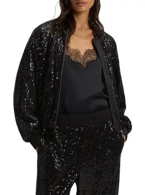 Hugo Boss Jilloi Sequin Bomber Jacket - Black
