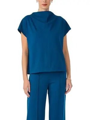 Trina Turk Pavilion High Neck Ponte Top Burle Blue