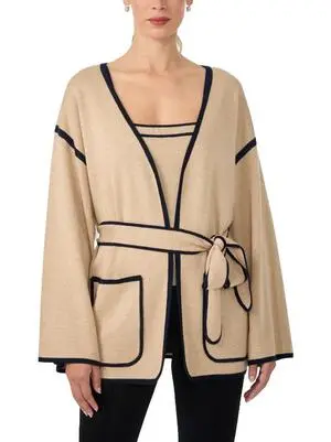 Trina Turk Wright Belted Cardigan - Camel/indigo