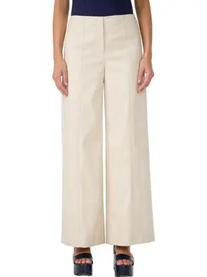 Trina Turk Parque Faux Leather Wide Leg Pant - Ecru