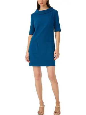 Trina Turk Maleko Folded Neckline Shift Dress - Burle Blue