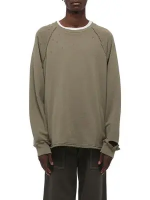 Helmut Lang Distressed Crewneck Sweatshirt - Sage Dust