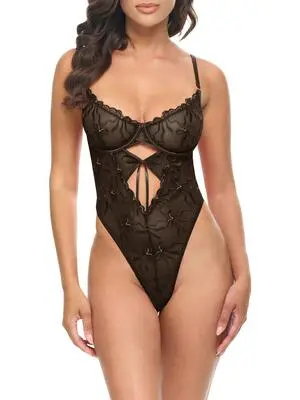 OH LA LA CHERI Mariah Bow Mesh Teddy - Black