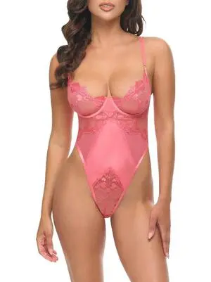 OH LA LA CHERI Alicia Underwire Lace & Mesh Teddy - Pink Lemonade