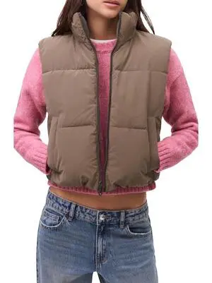 Mango Quilted Crop Puffer Vest - Brown