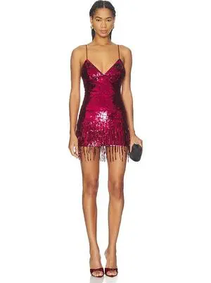 LOVERS AND FRIENDS Isabetta Sequin Fringe Mini Dress - Dark Red Sequin