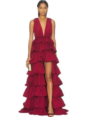 AKNVAS Henriette Ruffle Gown - Burgundy