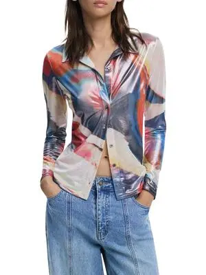 Desigual Abstract Print Button-up Shirt - Orange Red