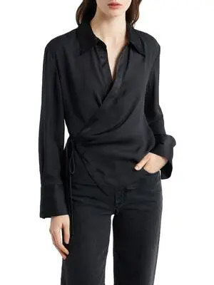 Mango Rider Wrap Satin Shirt - Black