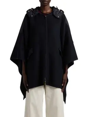 Moncler Hooded Wool Blend Cape - Blue