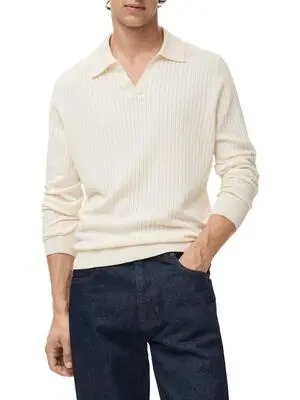 Mango Ribbed Polo Sweater - Off White
