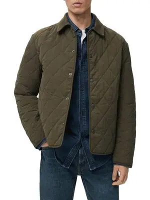 Mango Water Repellent Quilted Jacket - Olive Green