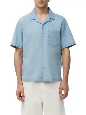 Mango Cotton Denim Camp Shirt - Light Blue