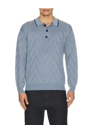 Scotch & Soda Structure Long Sleeve Polo In Blue - Infinity