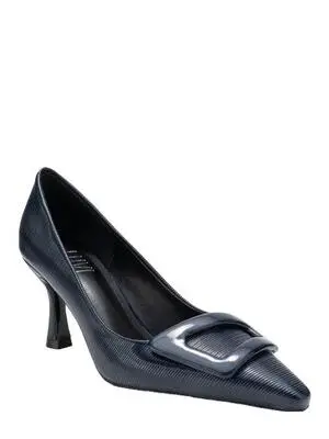 PROLOGUE SHOES Astra Buckle Pointed-Toe Pumps Navy