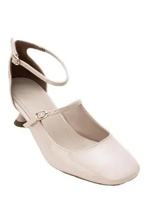 PROLOGUE SHOES Emly Square Toe Slingback Pumps Beige Patent