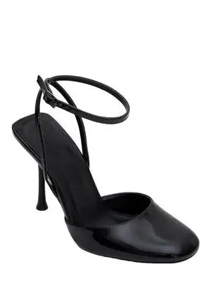 PROLOGUE SHOES Round Toe Ankle Strap Pumps Black Patent