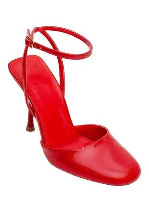 PROLOGUE SHOES Round Toe Ankle Strap Pumps - Red Patent