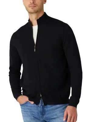 Robert Talbott Dalton Full Zip Merino Wool Sweater - Navy W/gray Tipping