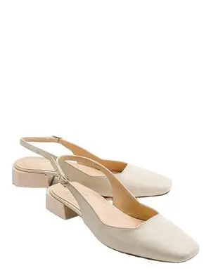 PROLOGUE SHOES Round Toe Slingback Pumps - Beige
