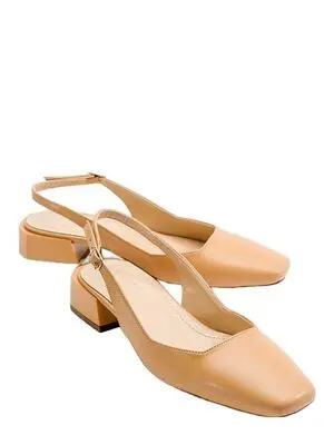 PROLOGUE SHOES Round Toe Slingback Pumps - Dark Beige