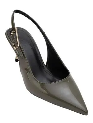 PROLOGUE SHOES Pointed Toe Slingback Pump - Khaki Patent