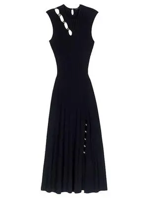 Maje Rib Knit Cutaway Midi Dress - Black