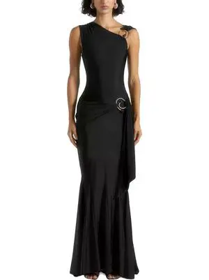Manière De Voir Asymmetric-neck Draped Maxi Dress - Black