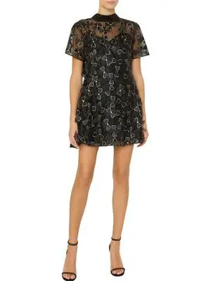 MILLY Susie Clover Bow Organza Mini Dress - 5aa Black
