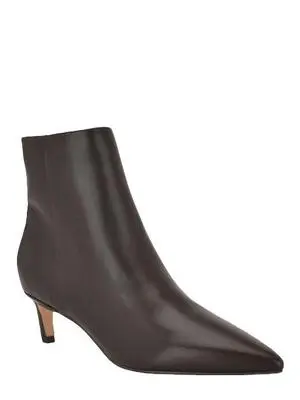 Nine West Pointed Toe Kitten Heel Bootie - Dark Brown Leather