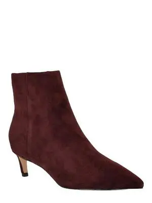 Nine West Pointed Toe Kitten Heel Bootie - Dark Red Suede