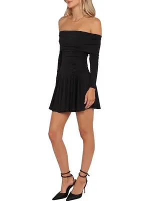 PETAL & PUP Messina Off-the-shoulder Mini Dress - Black