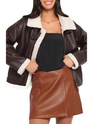 PETAL & PUP Faux Shearling Lined Jacket - Brown