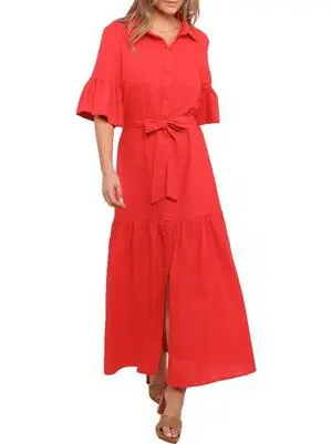 PETAL & PUP Kirrily Tie Waist Shirtdress - Red