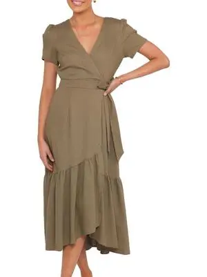 PETAL & PUP Leontine Wrap Midi Dress - Olive