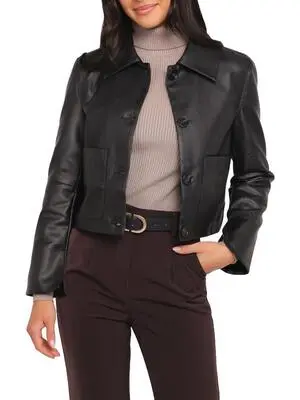 PETAL & PUP Faux Leather Cropped Jacket - Black