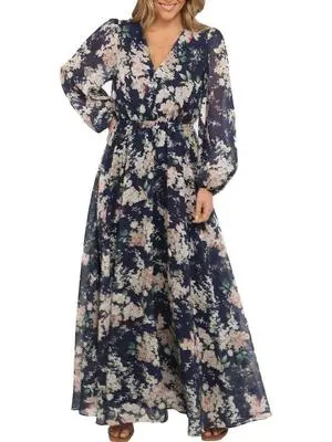 PETAL & PUP Anisa Floral Print Maxi Dress - Navy Floral